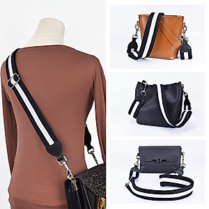 CLOUDMUSIC Handbag Strap Replacement Crossbody Strap Purse Strap With Silver Clips For Women Girls(Black and White)