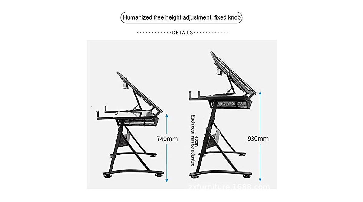 Adjustable Glass Drafting Desk for Artists & Designers
