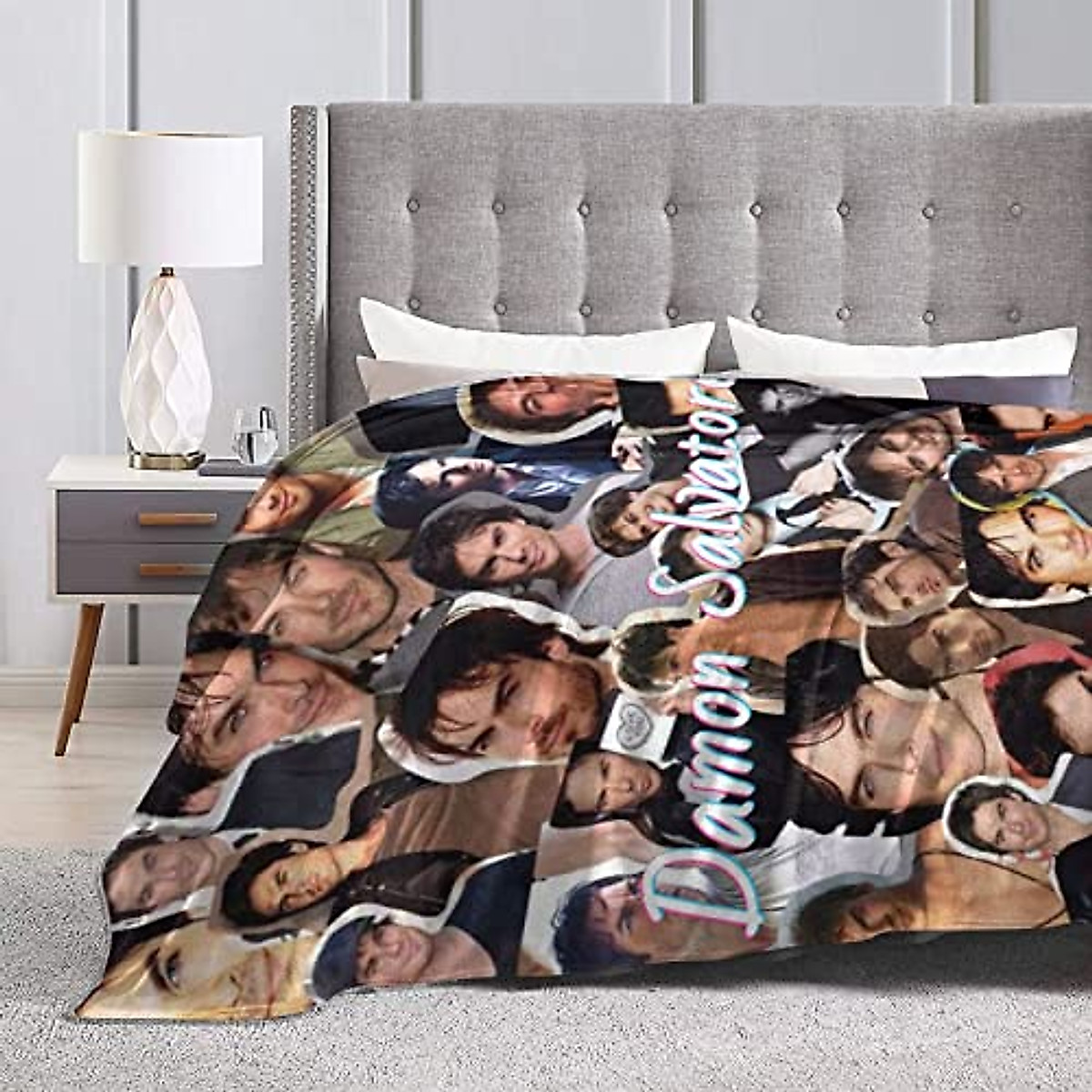 Gngtapestry Cute Ian Somerhalder Damon Throw Blanket Super Soft Flannel Air Conditioning Blanket for Halloween Christmas Daily Gift, Suitable for Sofa Bed Car in All Seasons,60×50inch, Black