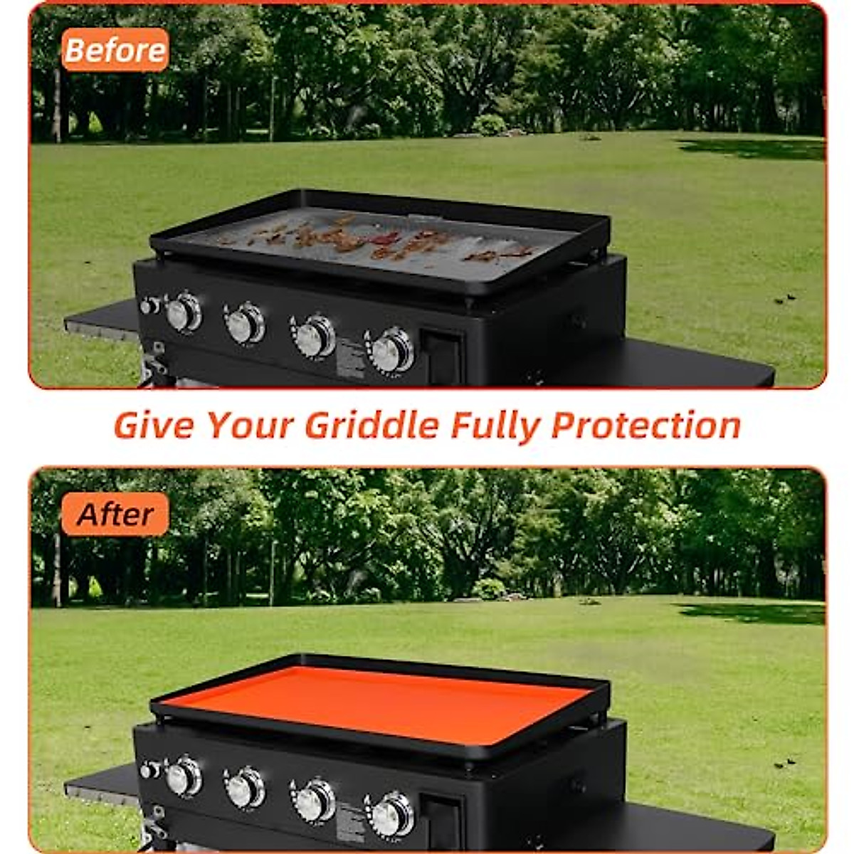 36" Silicone Griddle Mat for Blackstone, Heavy Duty Food Grade Silicone Grill Top Cover - Extra Tall Wall Design - All Season Cooking Protective Cover-Orange