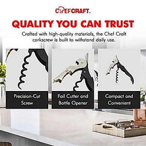 Chef Craft Select Waiters Corkscrew, 5 inches in length, Stainless Steel/Black
