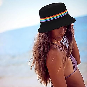 XYIYI Trendy Rainbow Ribbon Black Bucket Hat Reversible Beach Fisherman Hats for Women Men Teen Girls