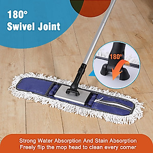 CLEANHOME 24" Commercial Dust Mop for Floor Cleaning, Heavy Duty Duster Floor Mop with 59” Extendable Long Handle,Hotel Gym Garage Hospital Household Cleaning Supplies for Hardwood,Marble Floors,Blue