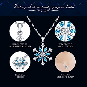 JO WISDOM 925 Sterling Silver White/Blue CZ Winter Frozen Large Snowflake Necklace Pendant