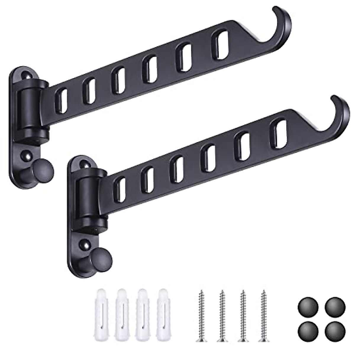 SKIKEN Wall Mounted Clothes Hanger with Swing Arm, Laundry Room Dryer Rack, Folding Valet Hook, Sturdy Hanging, Foldable 180°Rotation, Solid Aluminum (2-Pack, Black)