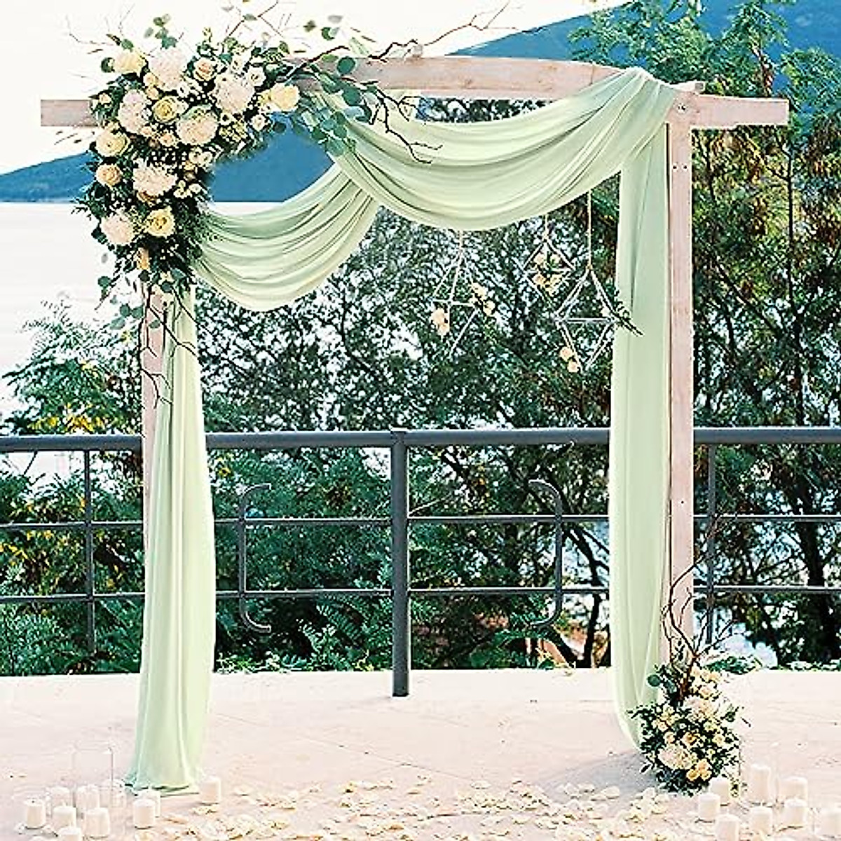 Sage Green Chiffon Sheer Backdrop Curtain for Wedding, Parties, Sage Green Arch Drapes for Backdrop Decoration,Wrinkle-Free 10ft x 10ft