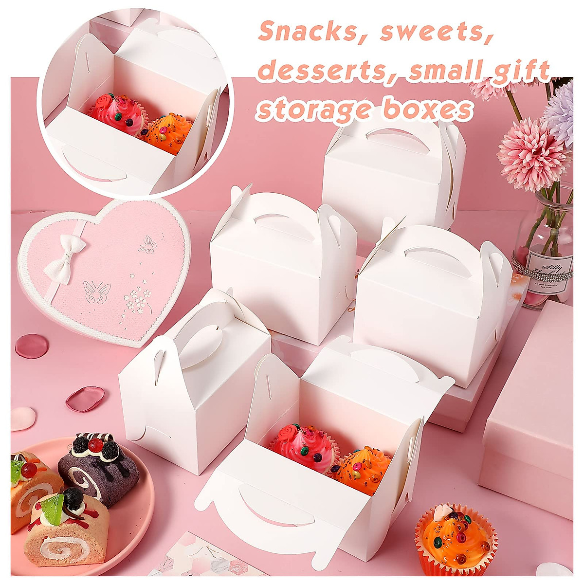 60 Pieces Gable Boxes White Treat Boxes White Candy Boxes Party Favor Boxes White Paper Gable Gift Boxes Small Goodie Gift Boxes for Wedding, Birthday Party, Baby Shower, 4.5 x 3.1 x 3.1 inches