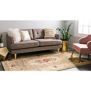 Unique Loom Versailles Collection Traditional Classic Floral Motif Area Rug (10' 0 x 13' 0 Rectangular, Green/ Ivory)