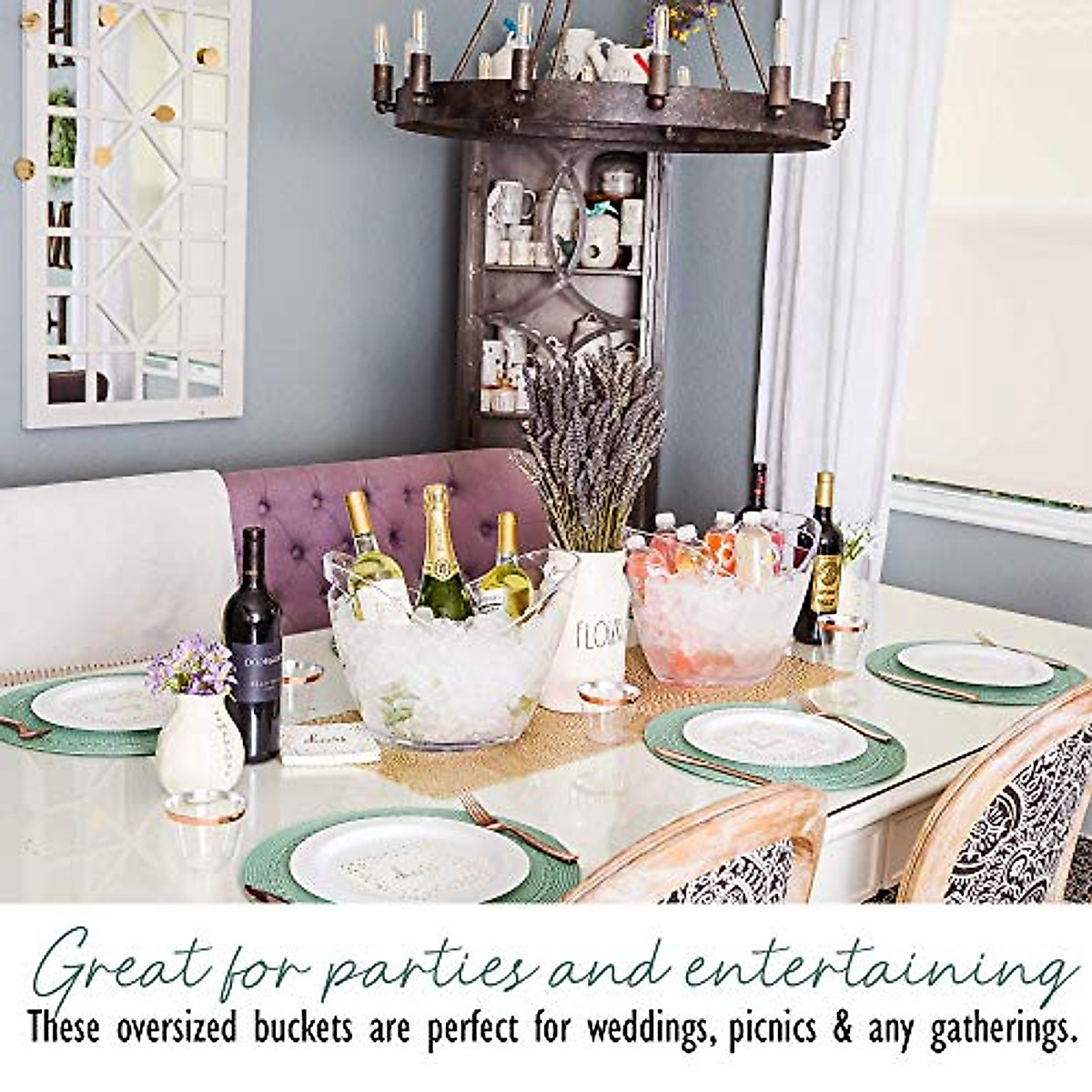 Raincol Ice Bucket Clear Acrylic 8 Liter Plastic Tub For Drinks and Parties, Food Grade, Holds 5 Full-Sized Bottles and Ice 1