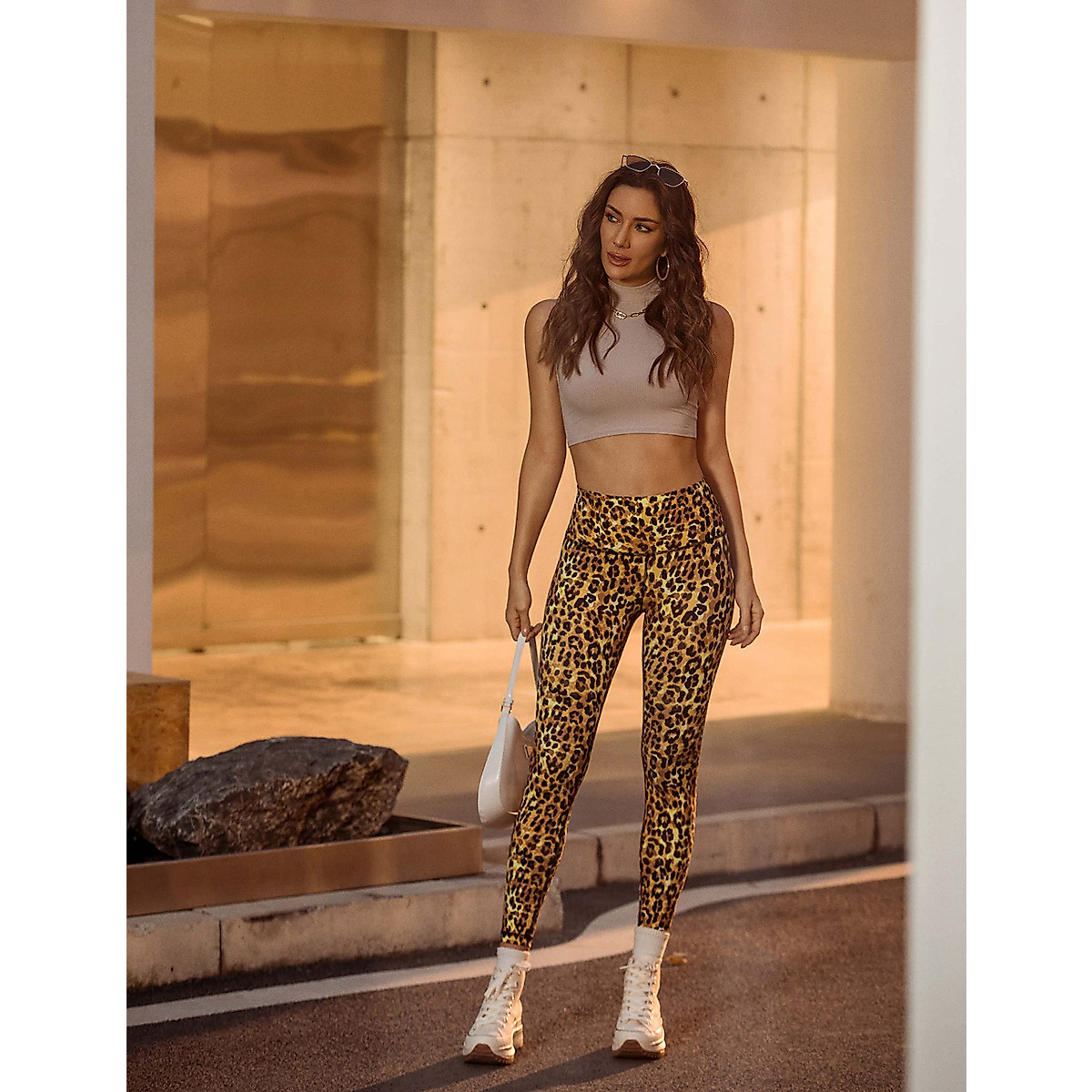 LIEBERGO Workout Leggings for Women Tummy Control High Waisted Yoga Pants Printed Leggings for Women Festival- 25 Inches Beauty and The Beast Leopard XX-Small