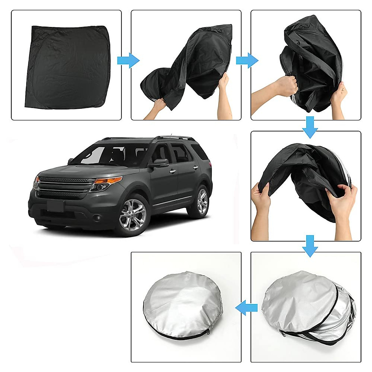 D-Lumina Windshield Sunshade Compatible with 2020 2021 2022 2023 2024 Ford Explorer (ST XLT, Limited, Platinum) - Foldable Front Window Sun Shade Shield Protector