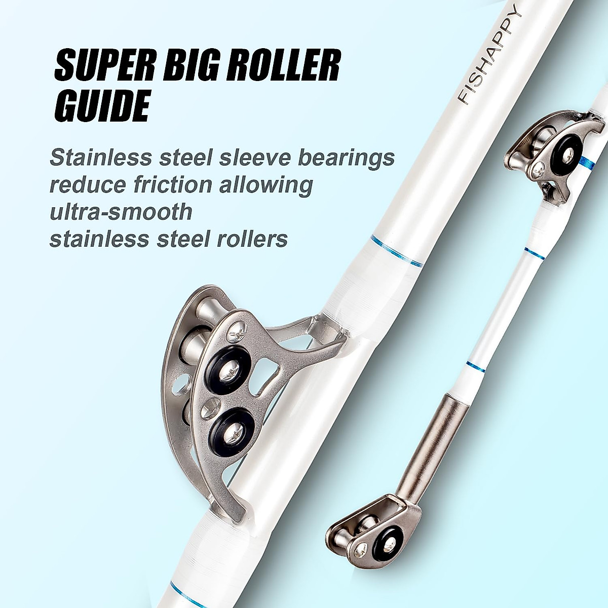 FISHAPPY Saltwater Offshore Bent Butt Heavy Trolling Fishing Rod Big Game Conventional Boat Fishing Rod with Roller Guides 6' (6' - 80-150lbs - Bent Butt II)