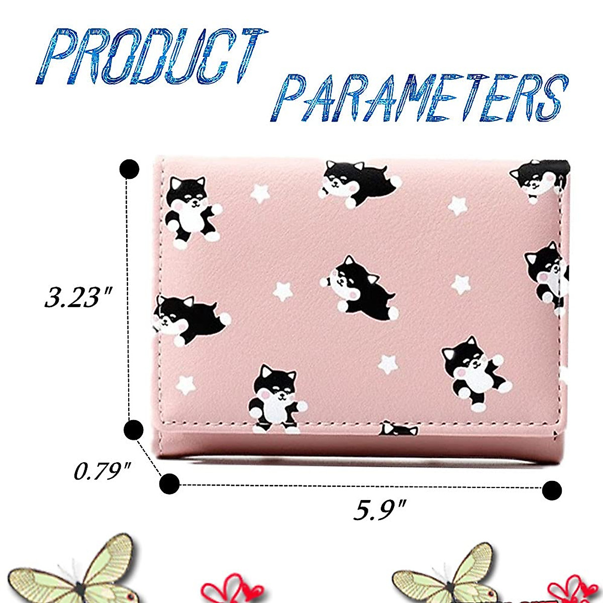 Wolyepor Cartoon Print Wallet Cute Tri-fold Wallet Multi-Card Purse for Christmas Birthday Gift(Black)