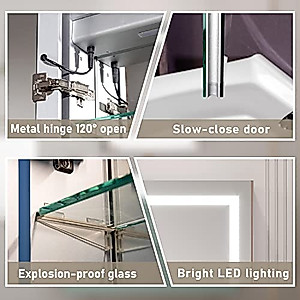 MIRPLUS 26x20 inch Bathroom Medicine Cabinet with LED Mirror, Anti-Fog, Waterproof, 6000K Single Door Lighted Bathroom Cabinet with Touch Swich, Recessed or Surface Mount (Right Door)