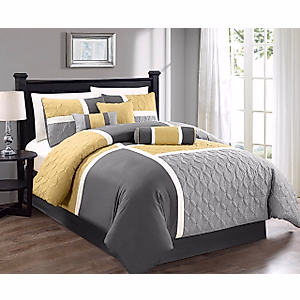 Chezmoi Collection 7-Piece Quilted Patchwork Comforter Set, Red/Gray/Black, Queen