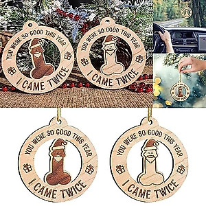 Funny Christmas Ornaments, Funny Wooden Penis Christmas Tree Ornament, Hanging for Car Pendant Mirror, Gag Rearview Gift for