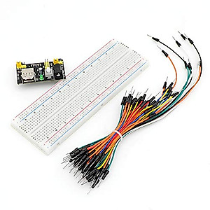 Breadboard Kit with Power Supply for Electronics, 65 Pieces M/M Bread Jumper Wires(12/16/20/25cm), 1 Piece Power Supply Module MB 102(5V/3V), 1 Piece 830 Tie-Points Breadboard