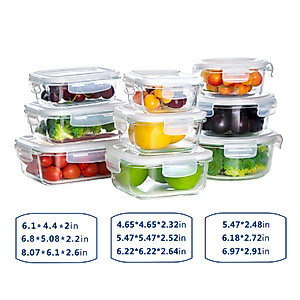 BAYCO Glass Storage Containers with Lids, 9 Sets Glass Meal Prep Containers Airtight, Glass Food Storage Containers, Glass Containers for Food Storage with Lids - BPA-Free & Leak Proof