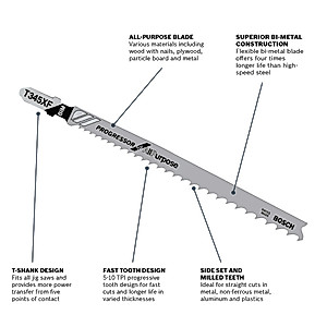 BOSCH T345x F3-Piece 4-1/2 In. 8-12 TPI Progressor for Wood T-Shank Jig Saw Blades