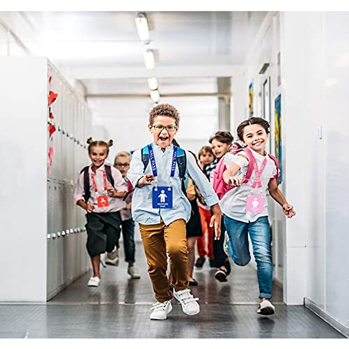 Hall Pass Lanyards with Large Card Passes, Unbreakable School Classroom Passes Set for Teacher Parents (Blue)