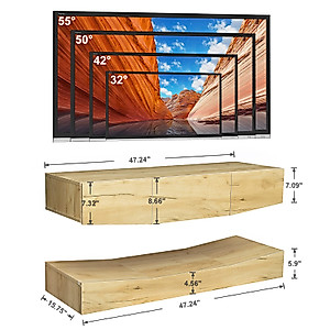 Wood Floating TV Stand for 55 Inch TV LED TV Console Wall Mounted Entertainment Center with Display Platform and 3 Drawers Media Table Cabinet for Living Room Oak
