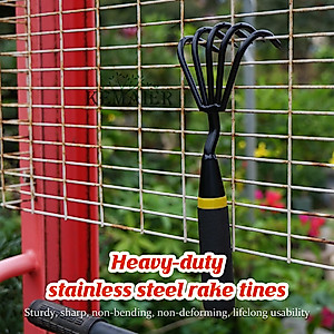 Garden Rake - Kemaier Stainless Steel Hand Cultivator for Heavy-Duty Soil Loosening, Planting, and Weed Removal
