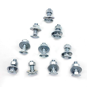 (10 pc) 1/4-20 x 1 Long Square-Neck Carriage Bolts Set w/Nuts & Washers,Zinc-Plated,Carbon Steel Grade 2,by Fullerkreg