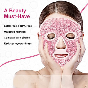 CONBELLA Face eye masks for dark circles and puffiness, Migraines, Headache, Stress, Redness, Acne, Cooling Face Masks for Women Man, Hot Cold Use Ice Face Mask.