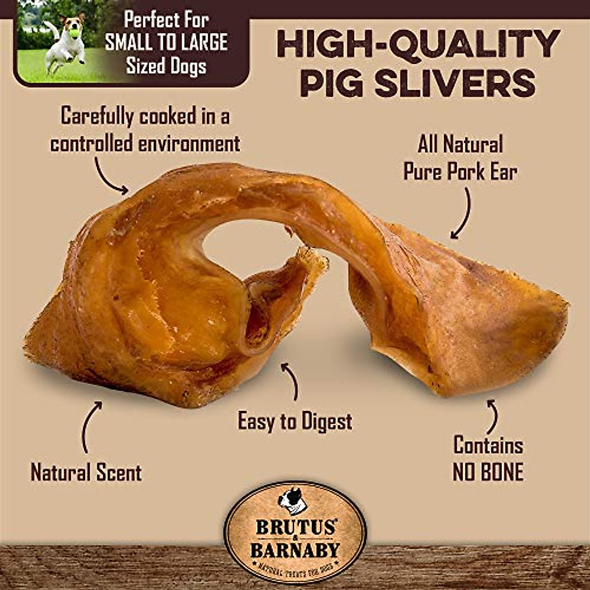 BRUTUS & BARNABY Pig Ear Slivers - Thick Cut, All Natural Dog Treat, Healthy Pure Pork Ear, Easily Digested, Best Gift for Large & Small Dogs (1 lb)