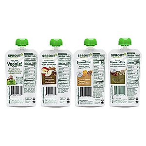 Sprout Foods CoComelon Sprout Organic Baby Food, Yes Yes Veggie, Apple Oatmeal Raisin, Peach Banana Smoothie, Kiwi Banana Spinach, Variety Pack, 3.5 Oz (Pack of 12)