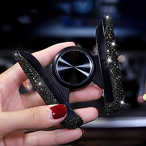 SUNCARACCL Bling Car Phone Holder Mini Dash Air Vent Automatic Mount Universal 360°Adjustable Crystal Auto Stand Accessories for Women and Girls (Black)