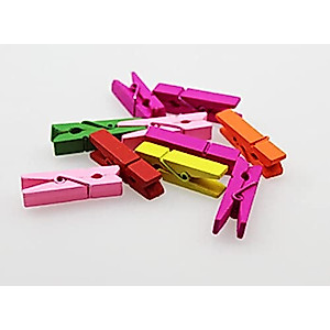 Colorful Wood Clothespins Color Wooden Clothes Pins Photo Paper Peg Pin Craft Clips 2.9",24pcs (Green) (Hot Pink)