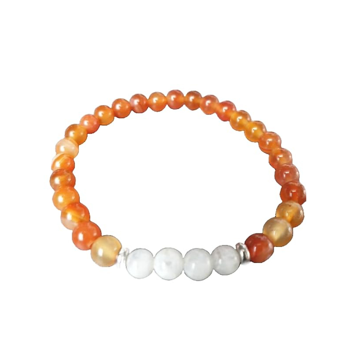 LKBEADS Natural Carnelian & Moonstone 6mm rondelle smooth 7inch Semi-Precious Gemstones Beaded Bracelets for Men Women Healing Crystal Stretch Beaded Bracelet Unisex