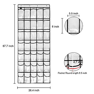 TidyMaster Clear Crystal 2 Pack 35 Pockets Large Hanging Shoe Organizer Over The Door Shoe Rack for Closet Door Storage Shoe Holder Hanger, 8+8Hooks, white