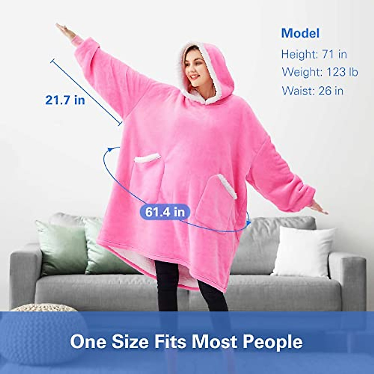 DEPAD Oversized Wearable Blanket Hoodie Sherpa Flannel, Gift for Women Mom, Warm Giant Hooded Blanket Super Soft and Cozy, Sweatshirt Blanket (Large Pockets and Hood)
