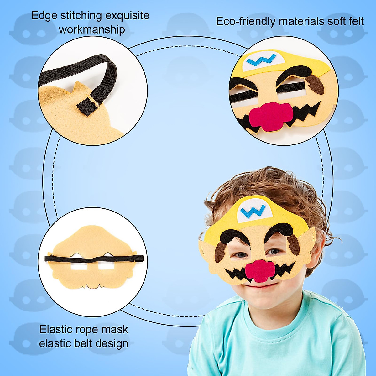 12Pcs Felt Mask,Bros Kids Party Favors,Game Themed Felt Masks,Birthday Game Themed Masks,Theme Felt Costume Toy,Role Play,Game Themed Party Supplies,Halloween Dress Up Party Supplies Boys Girls Gifts