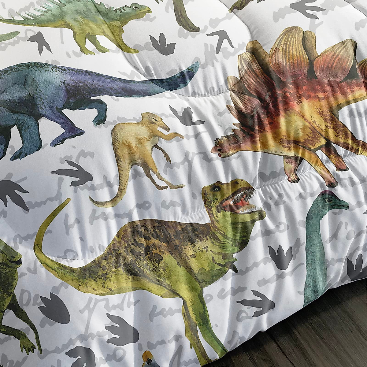 BailiPromise Dinosaur Duvet Set Twin Size,Jurassic Dino 3 Piece Bedding Set,Boys Comforter with Pillow Shames, for All Seasons, Ultra-Soft, Lightweight, Breathable