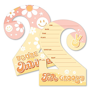 Big Dot of Happiness Two Groovy - Shaped Fill-In Invitations - Boho Hippie Second Birthday Party Invitation Cards with Envelopes - Set of 12
