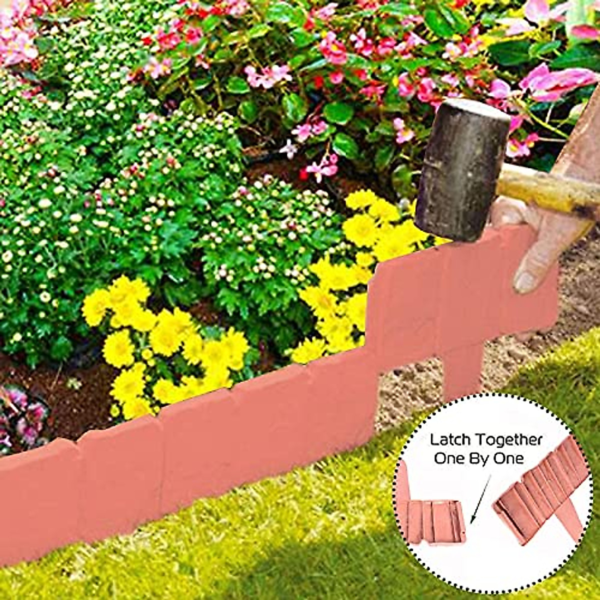 TINVHY 20-Pack Home Garden Border Edging Plastic Red Stones Effect Fence Fit for Lawn Yard Flower Plant Edging