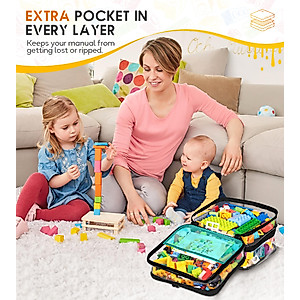 MISSLO 3-Layer Storage Organizer with 3 Manual Pockets Clear Storage Bag for Puzzles, Bricks, Building Blocks, Crafts (Black)