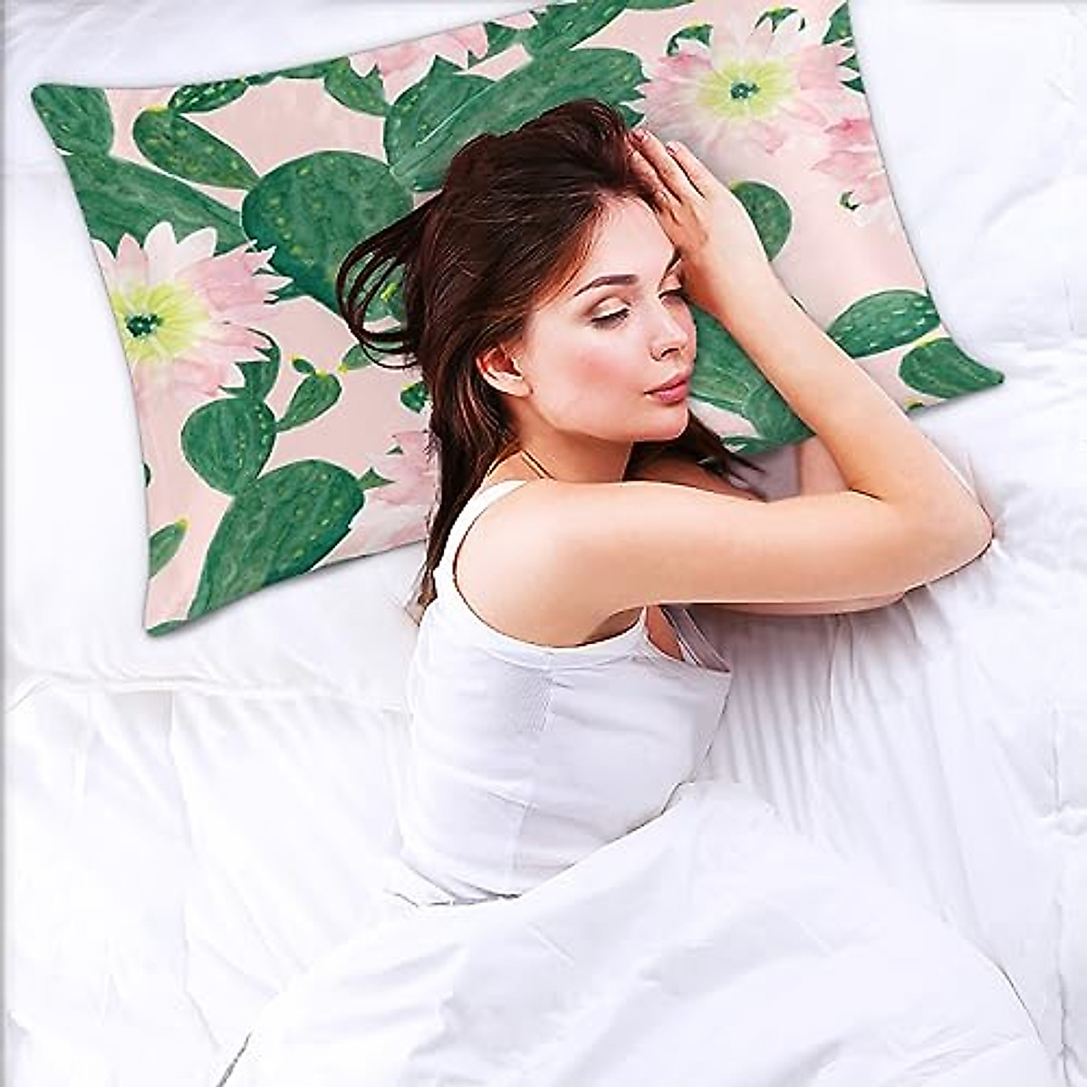 Cactus Floral Flower Satin Pillow Cases Silk Satin Pillowcase for Hair and Skin Standard Set of 2 Super Soft Silk Pillowcase with Envelope Closure (20x26 in)