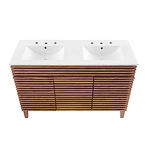 Modway Render Double Bathroom Vanity in Walnut White