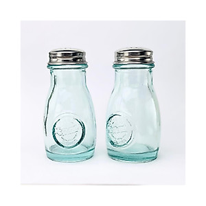 Vidrios San Miguel, 4oz Salt And Pepper Shakers, With Stainless Steel Cover (set Of 2), Made Of 100% Recycled Glass, Small Spice Shakers, Cute Kitchen Decoration, Made In Spain.