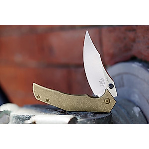 DROP Massdrop + Gavko Thresher Titanium Frame Lock Pocket Knife, Pelagic Sand, Right Hand