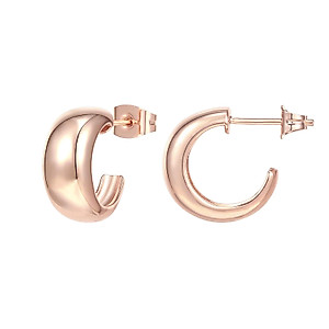 PAVOI 14K Rose Gold Plated 925 Sterling Silver Posts Thick Dome Huggie Earrings for Women | Small Wide Round Hoop Earrings