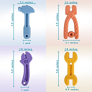 Fu Store 4 Pack Soft Silicone Teething Toys for 0-12 Months 6-24 Months Toddlers Infant Hammer Spanner Wrench Pliers Tools Shape Baby Teethers Relief Soothe Babies Gums Set