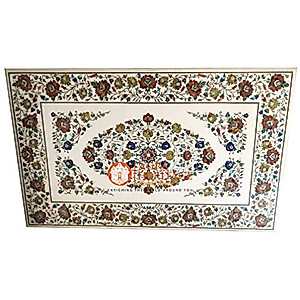 48"x78" Inch Large White Marble Dining Table Top Inlay Floral Marquetry Art Outdoor Decor
