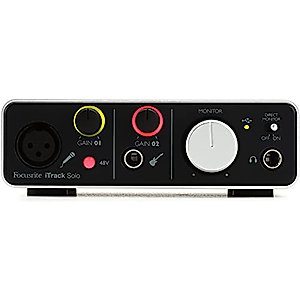 Focusrite iTrack Solo Audio Interface for Mac, PC, and iPad – USB Audio Interface for Recording, Streaming, and Podcasting with XLR, Line-in, and Professional Software included