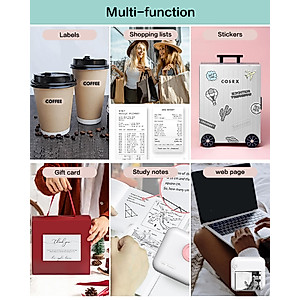 Mini Printer Portable, Inkless Sticker printer with 8 Rolls Paper, Bluetooth Wireless mini thermal printer, Print Pod Compatible with iOS + Android for Journal, Memo, Photo, DIY, Work, Gifts (Pink)