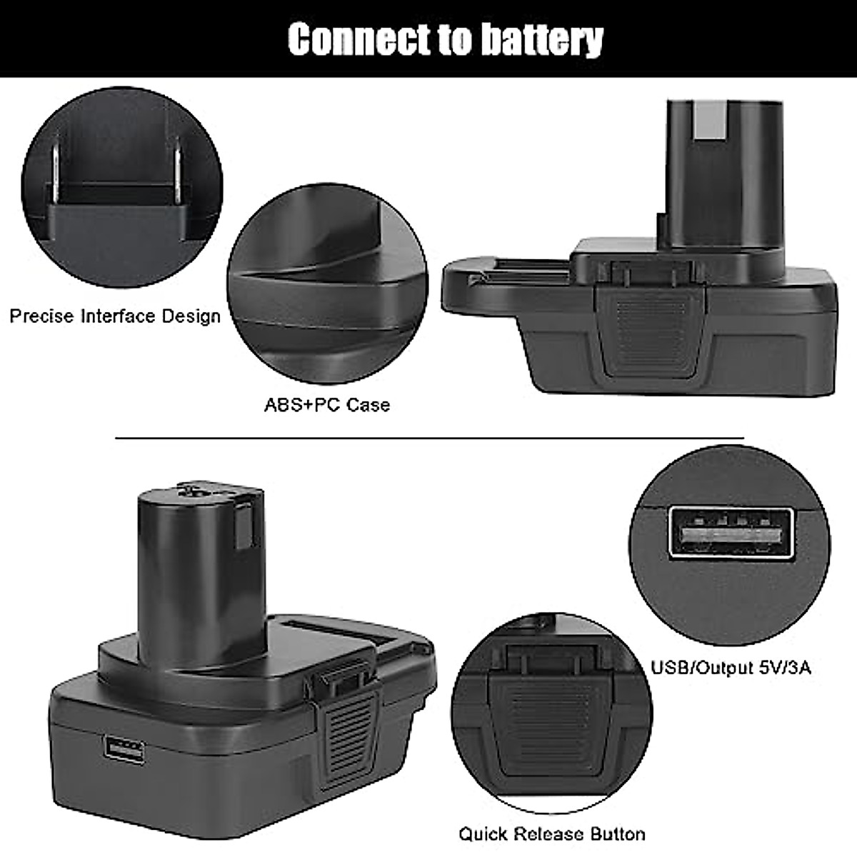 DM18RL Battery Adapter Compatible for Dewalt 20V & Milwaukee18V Lithium Battery Convert to Ryobi 18V P108 ABP1801 Battery, with USB Port